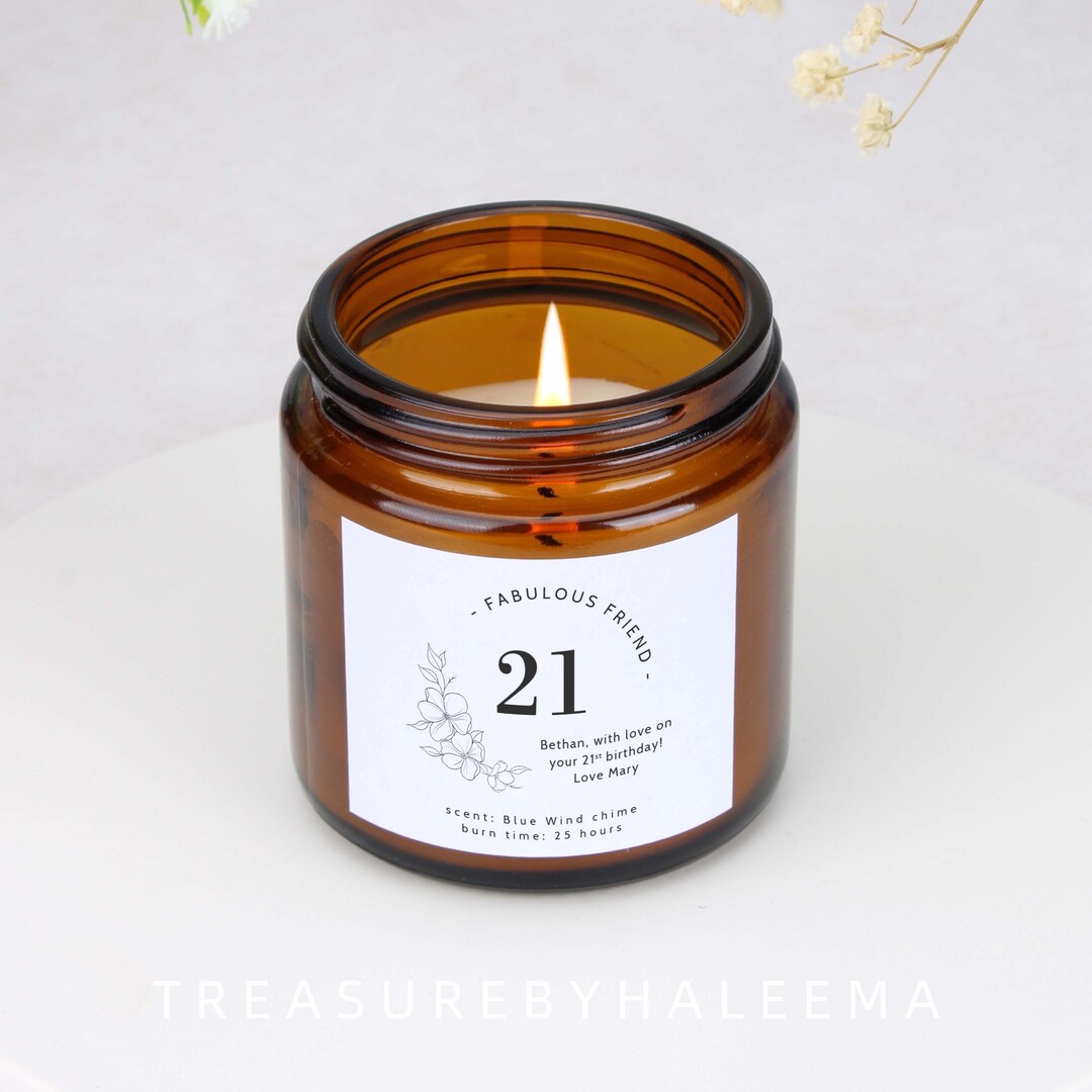Personalized 21st Birthday Candle Gift: Floral Soy Wax Jar - Etsy