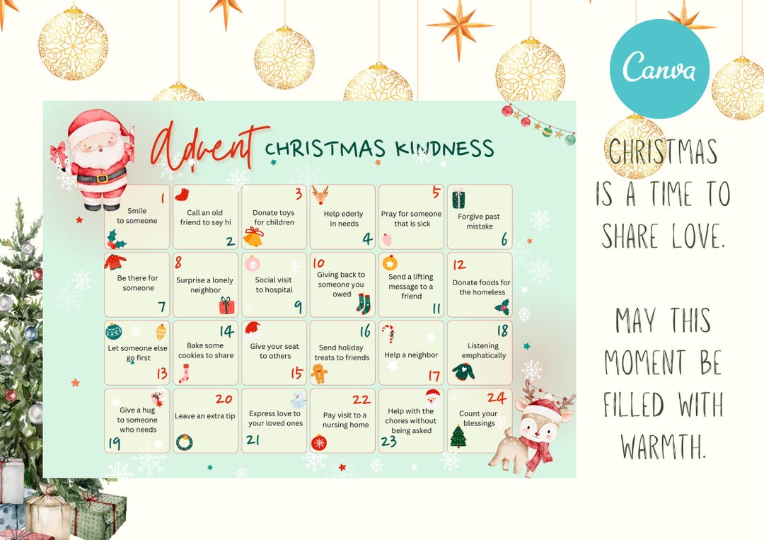 Printable Advent Calendar of Kindness | Holiday Countdown Activities ...