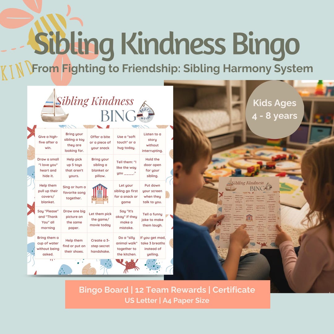 Sibling Kindness Bingo & Reward Vouchers | Kids Cooperative Game ...