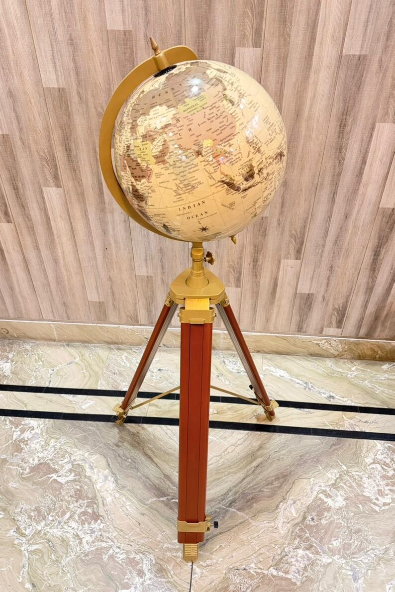 Vintage Large Floor Standing World Globe with Adjustable Wooden Tripod ...