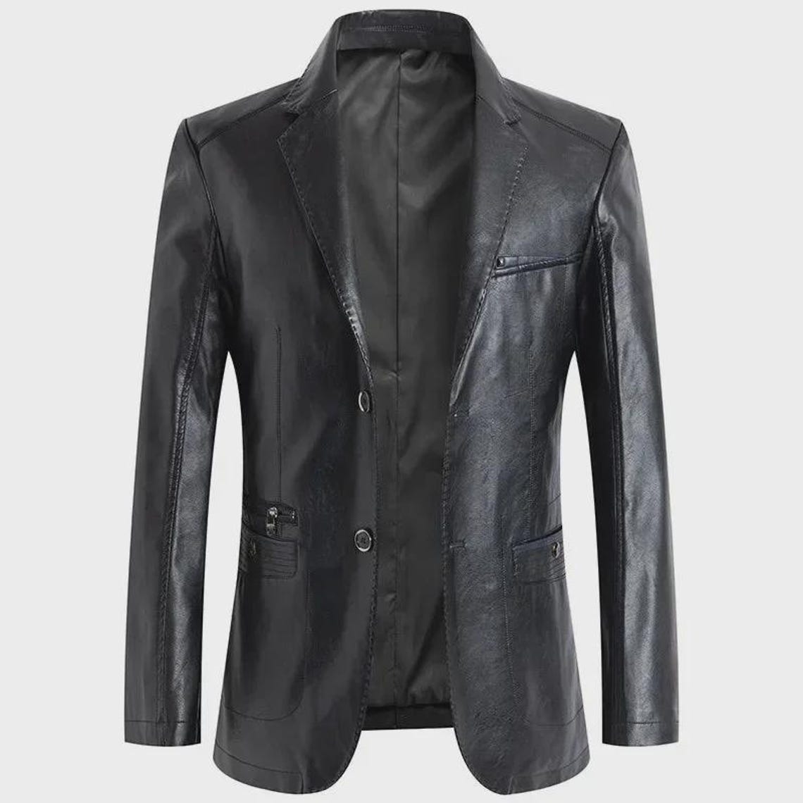 Black Leather Blazer for Men | Slim Fit Formal Coat | Handmade ...