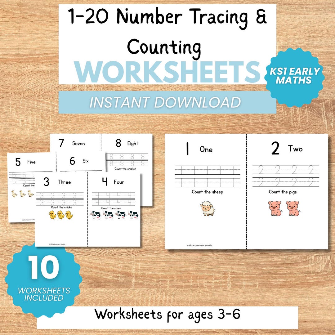 Number Tracing & Counting Worksheets 1–20 | Farm Animals Printable ...