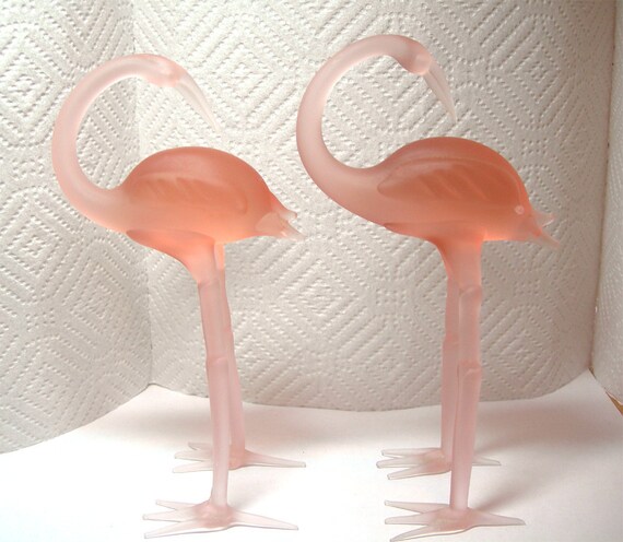 Items Similar To Gorgeous Pink Art Glass Flamingo Figurines On Etsy