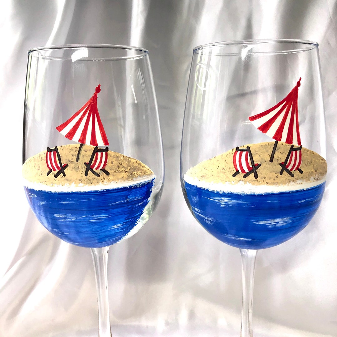 Beach Scene Hand Painted Wine Glasses - Etsy