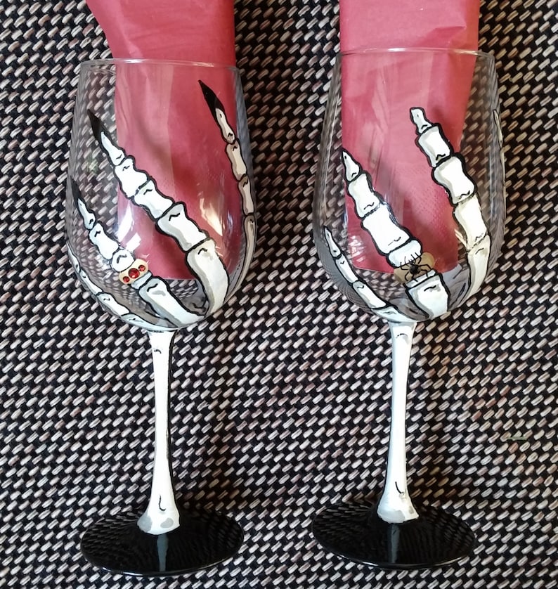 Skeleton Hand His and Hers Toasting Wine Glasses. - Etsy