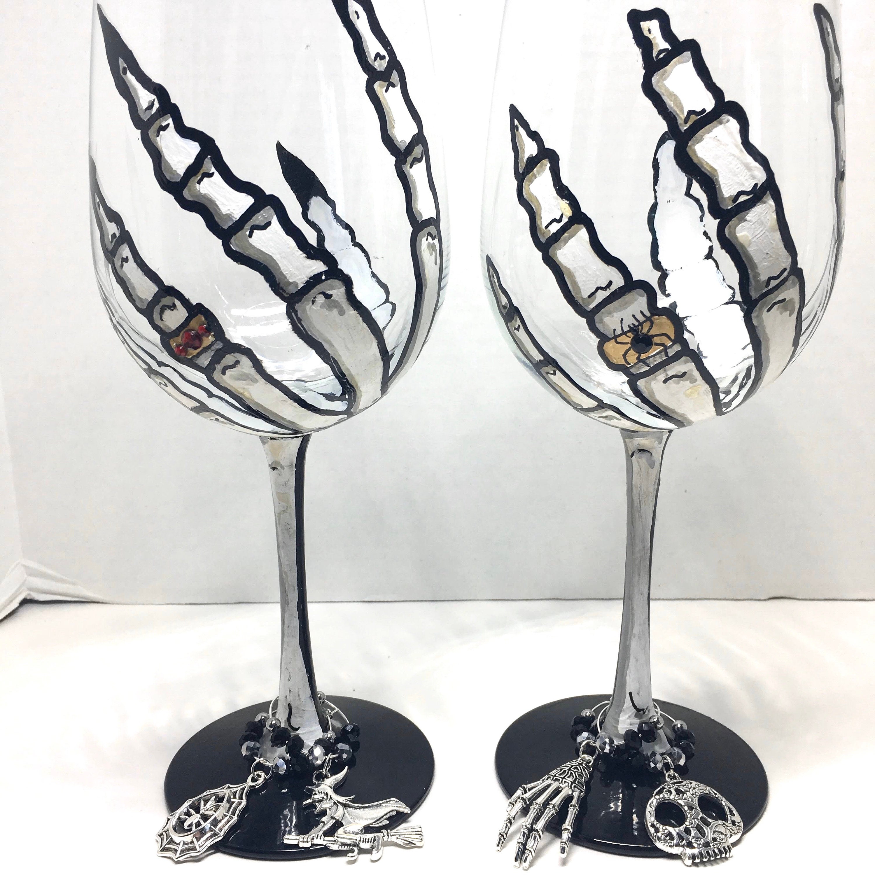 Skeleton Hand His and Hers Toasting Wine Glasses. | Etsy