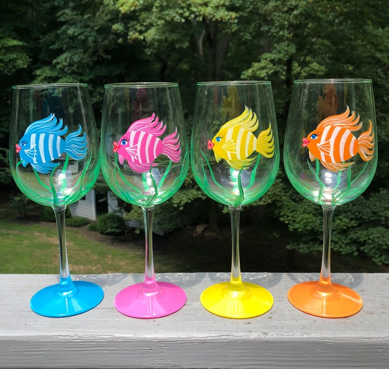 Girly Fish Hand Painted Wine Glasses. - Etsy