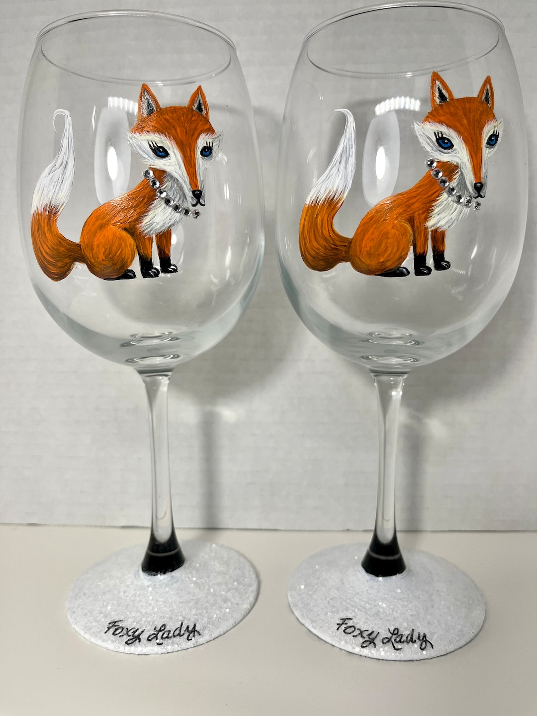 Foxy Lady Fox Hand Painted Wine Glasses - Etsy