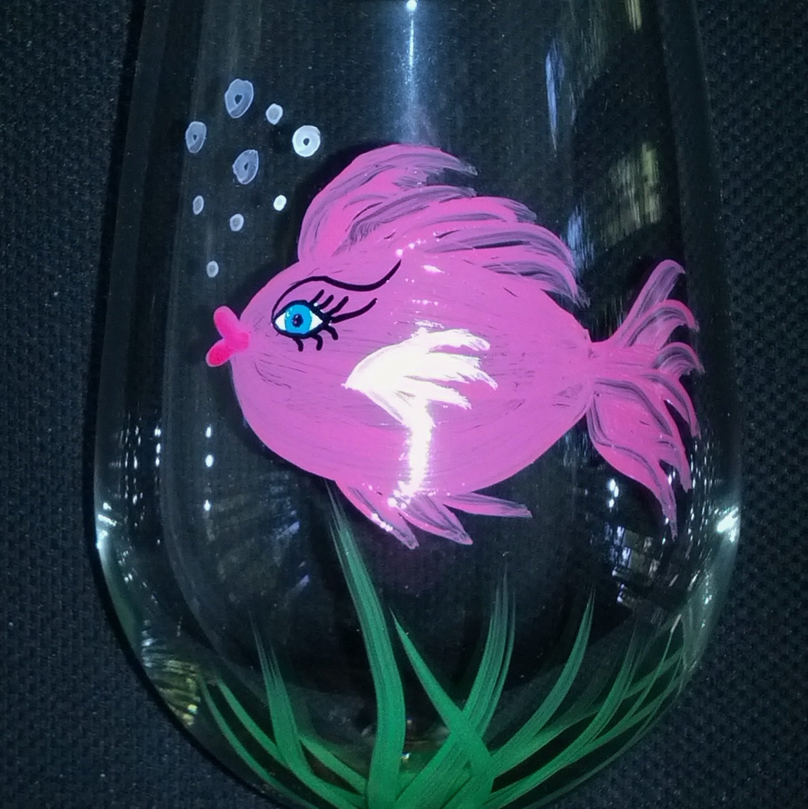 Pink Girly fish hand painted wine glasses | Etsy