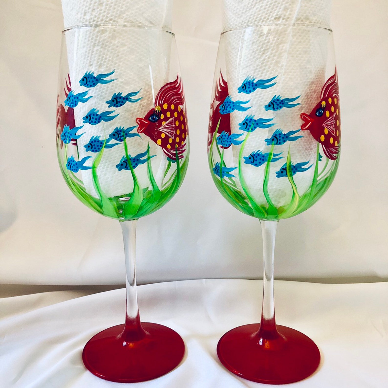Fish Hand Painted Wine Glasses. - Etsy