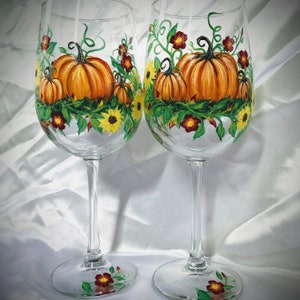 Fall Pumpkin Harvest Hand Painted Wine Glasses - Etsy