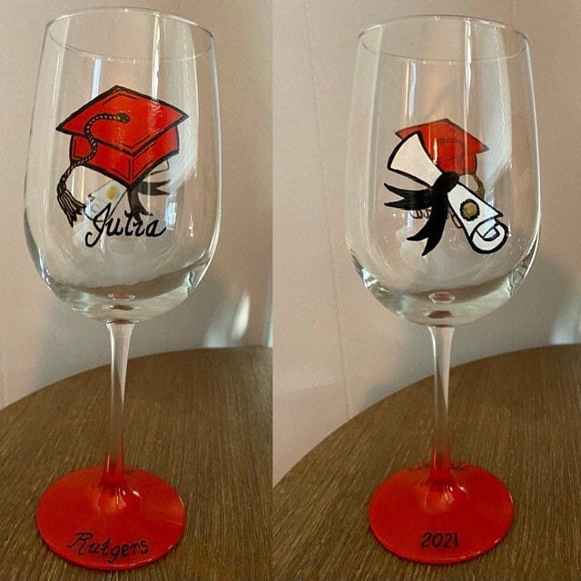 Graduation hand painted wine glass | Etsy