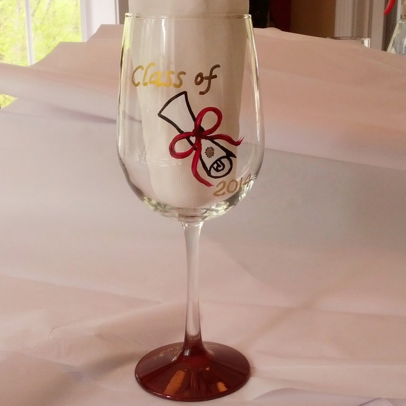 Graduation hand painted wine glass | Etsy