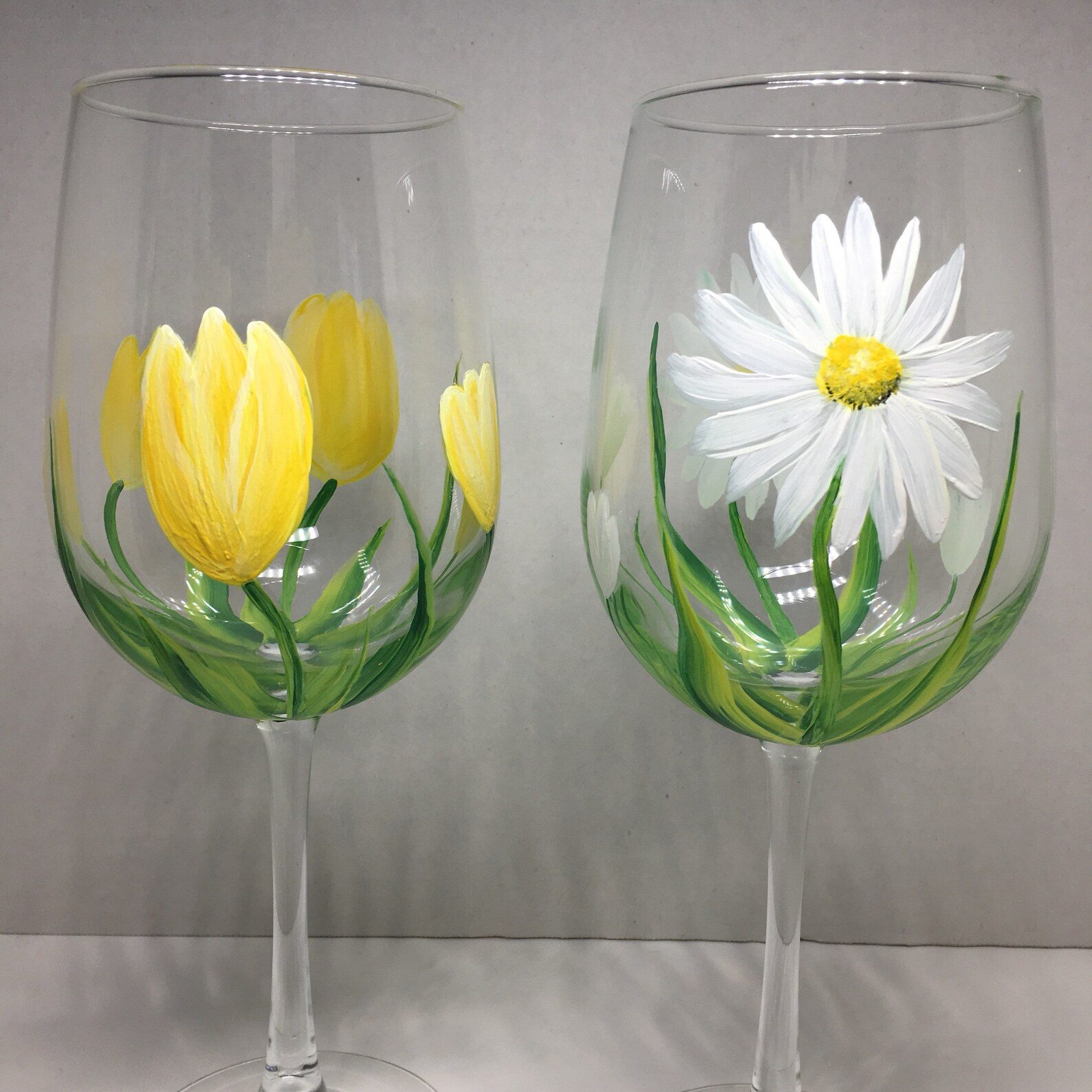 Pretty Spring Flowers Hand Painted Wine Glasses - Etsy