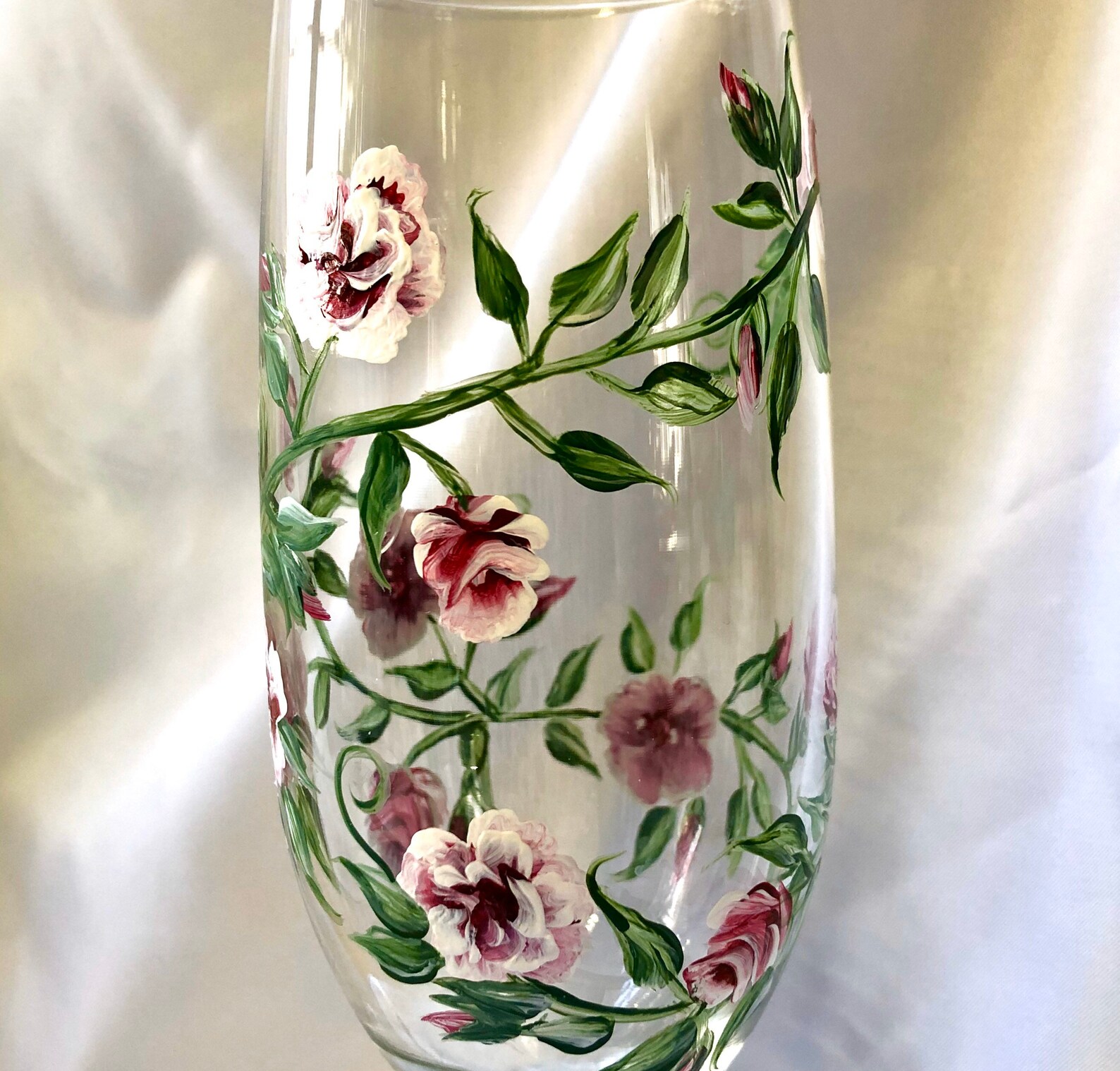 Spring Wedding Pink Roses Hand Painted Champagne Flutes - Etsy
