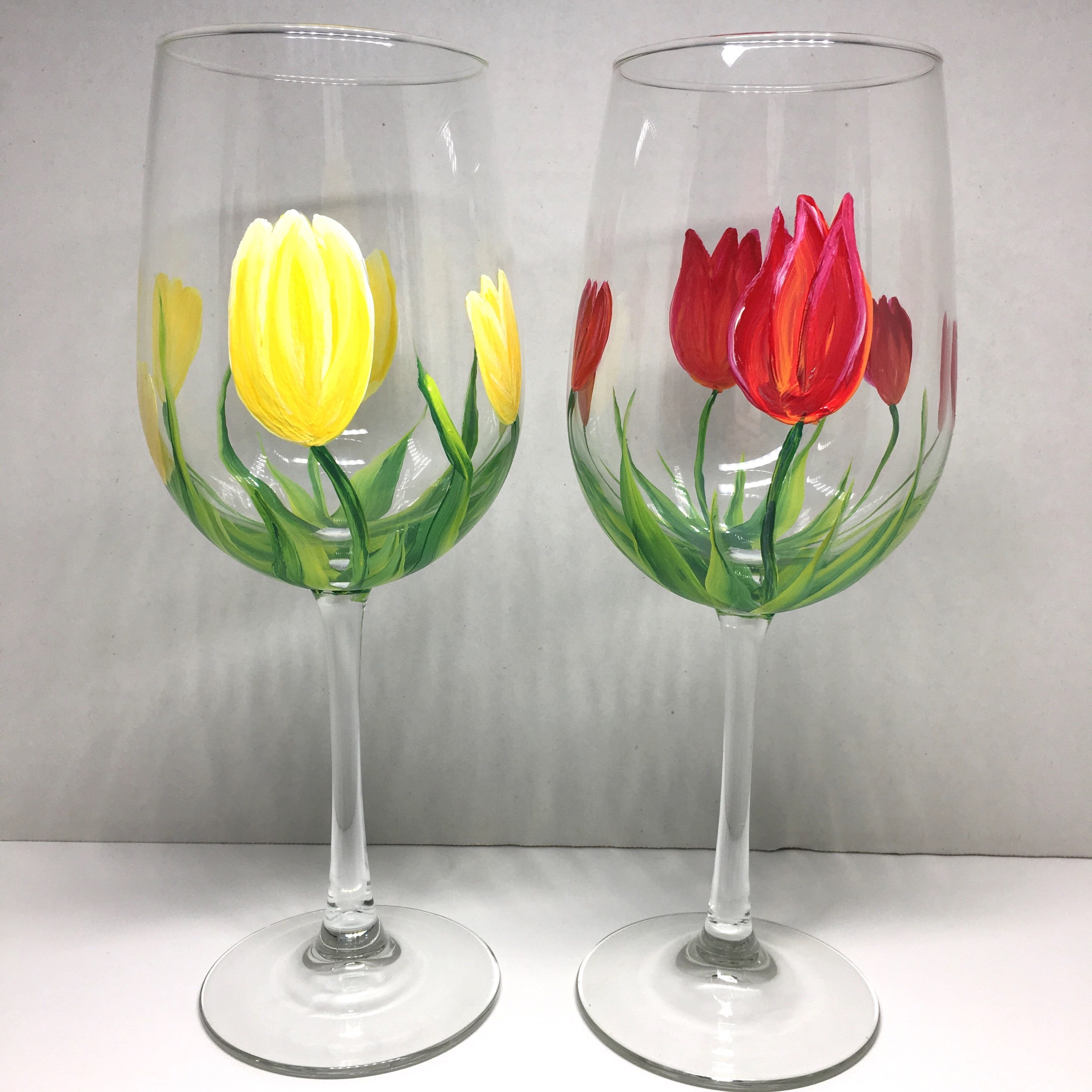 Pretty Spring Flowers Hand Painted Wine Glasses - Etsy