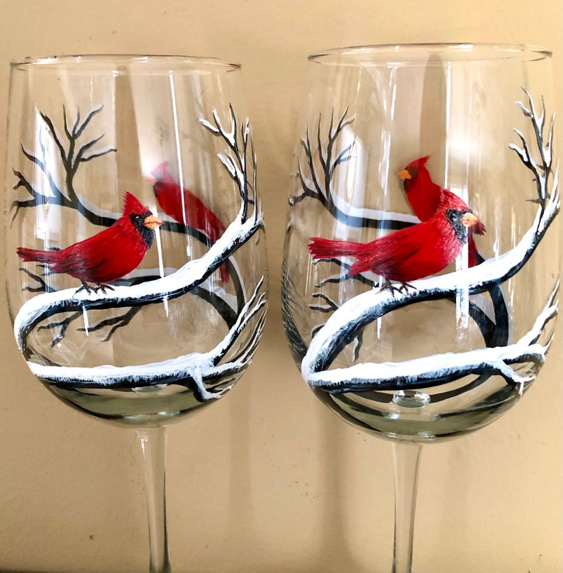 Cardinal Hand Painted Wine Glasses | Etsy
