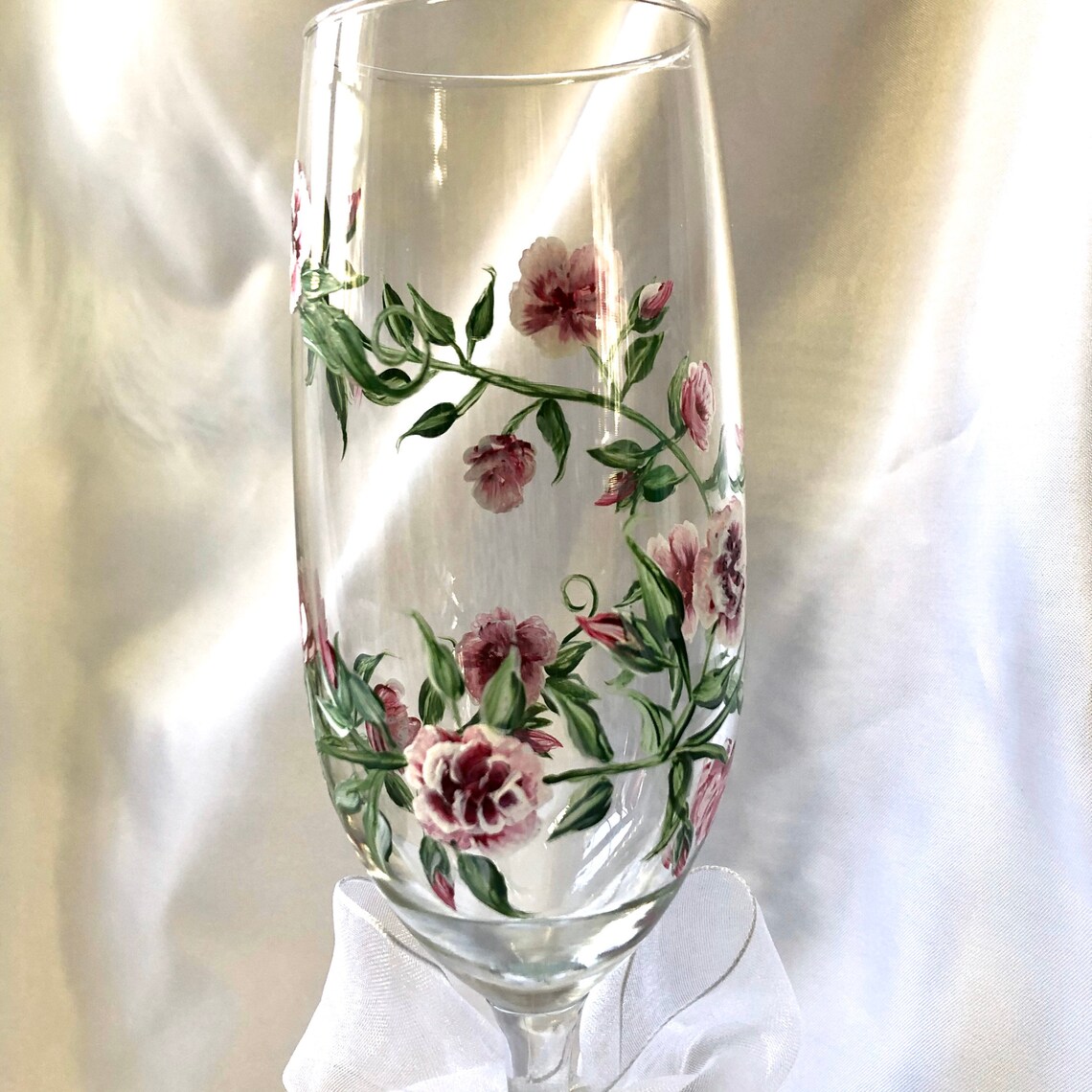 Spring Wedding Pink Roses Hand Painted Champagne Flutes - Etsy
