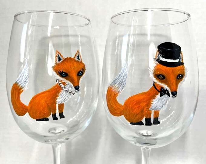 Fox Couple Hand Painted Wine Glasses - Etsy