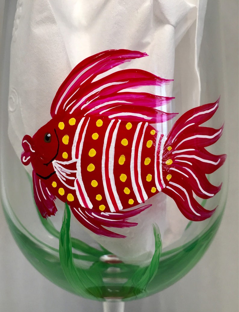 Fish and Starfish Hand Painted Wine Glasses. - Etsy