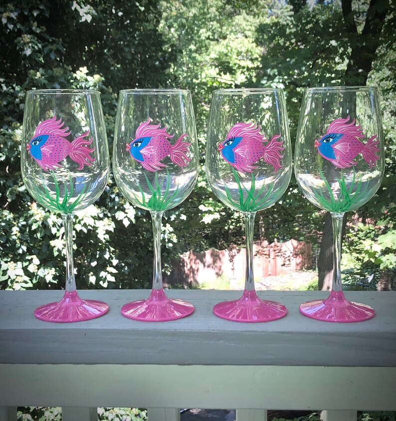 Pink Girly Fish Hand Painted Wine Glasses - Etsy