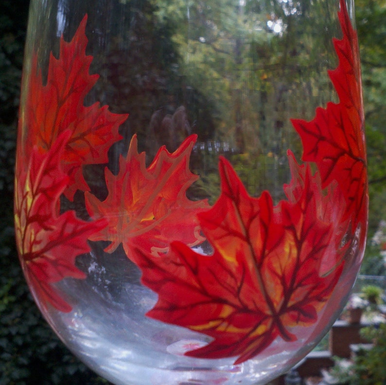 Fall Leaves Hand Painted Wine Glasses. - Etsy