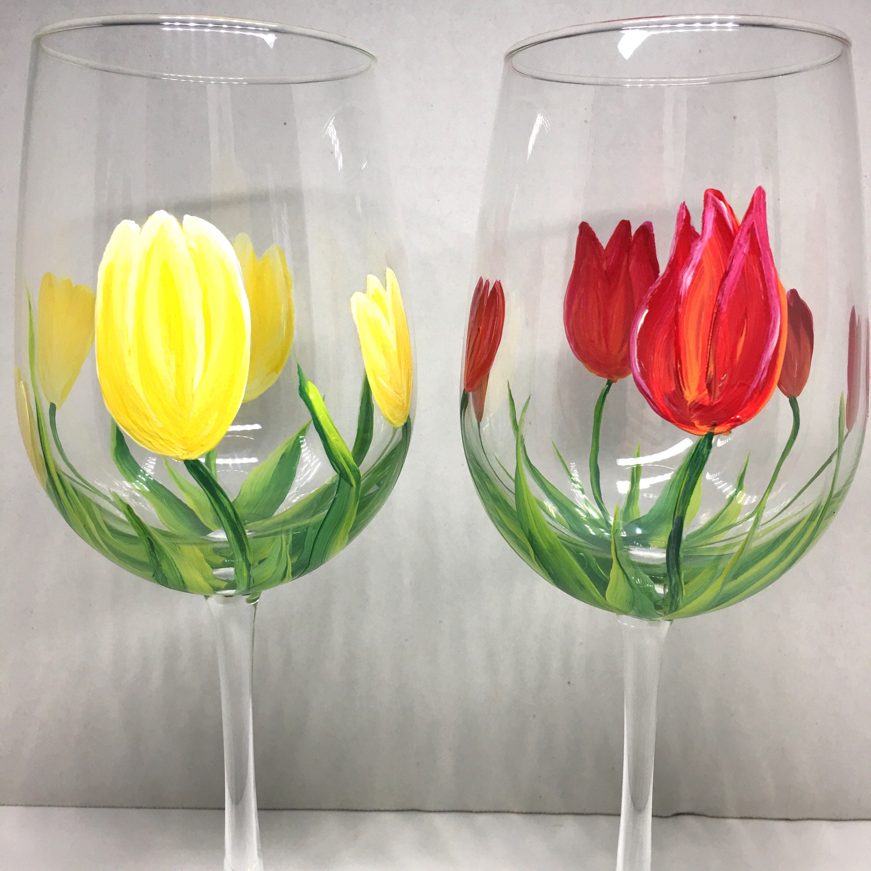 Pretty Spring Flowers Hand Painted Wine Glasses - Etsy