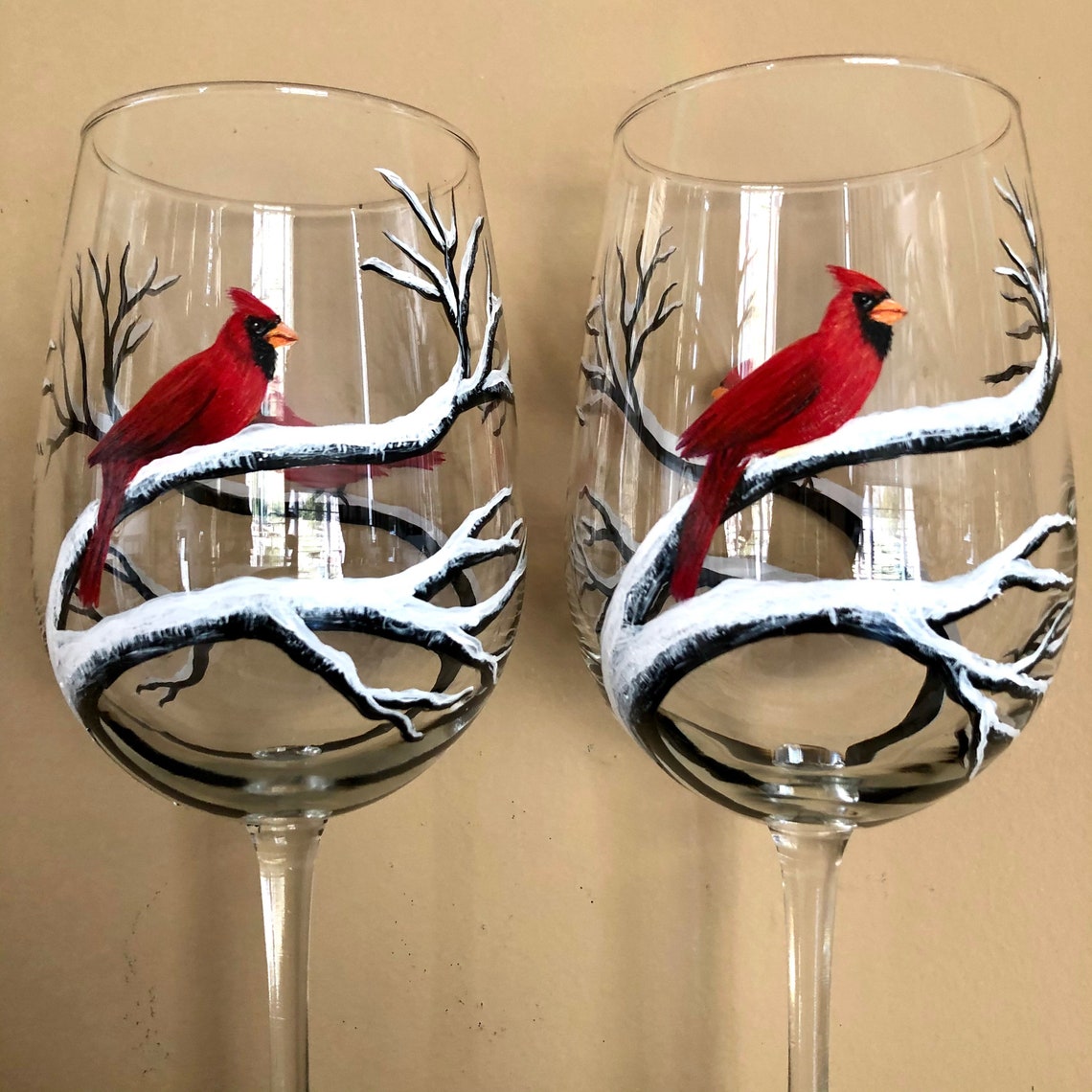 Cardinal Hand Painted Wine Glasses | Etsy