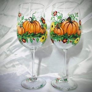 Fall Pumpkin Harvest Hand Painted Wine Glasses - Etsy