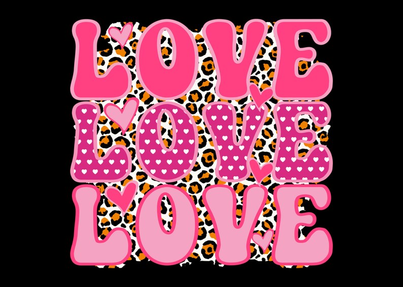 Love Love Love Pink Leopard Print Valentine Typography With Hearts Cute ...