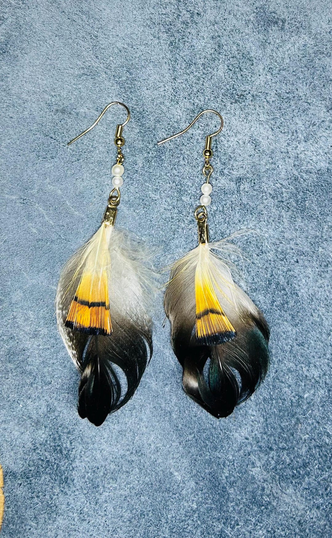 Mallard Curl With Orange Pheasant Accent in Gold With White Pearls - Etsy