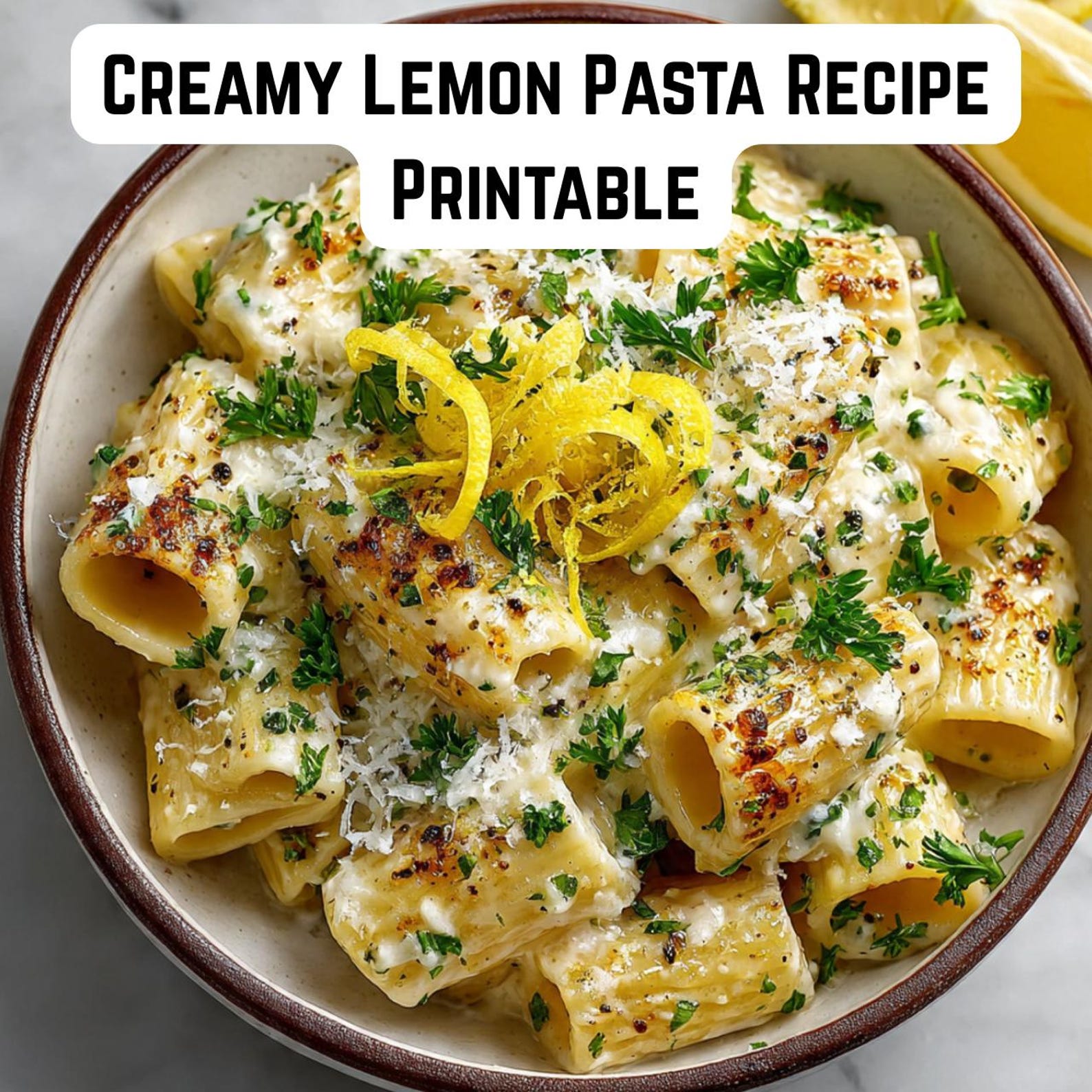 Creamy Lemon Pasta Recipe | Printable Vegetarian Dinner (PDF Download ...