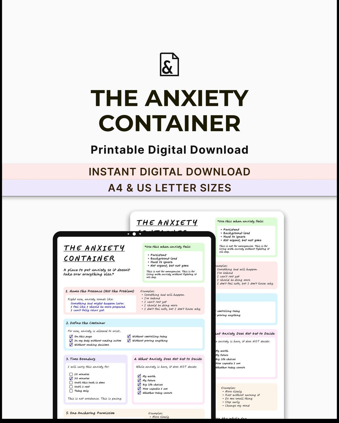 Anxiety Container Worksheet | Intrusive Thoughts Support (printable PDF ...
