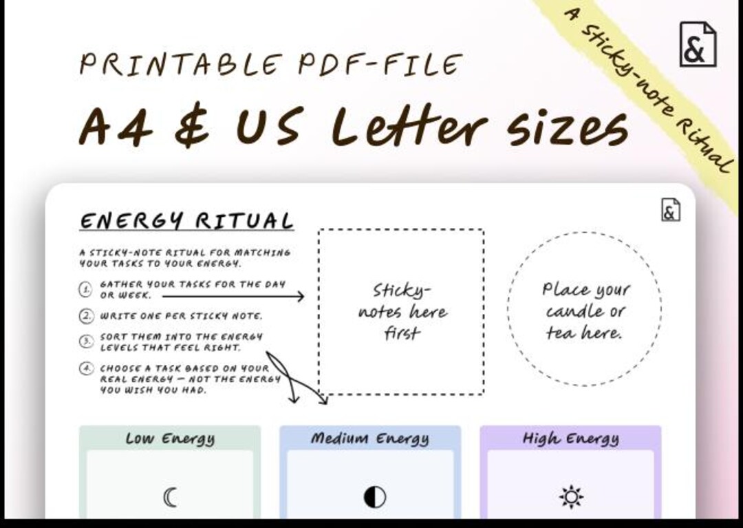 Energy Ritual Planner Printable – Energy-based Task Sorting – Sticky ...