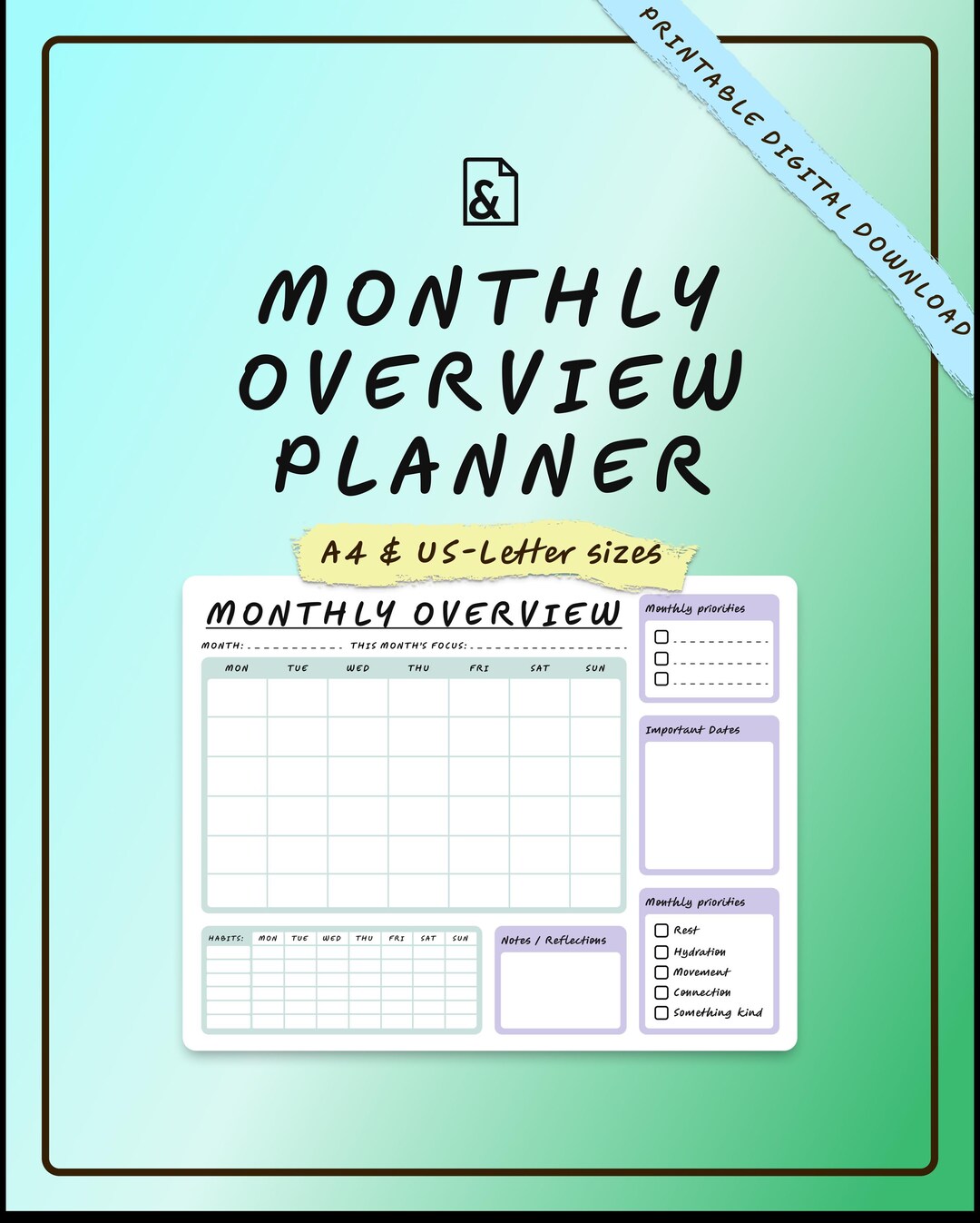 Monthly Planner — A Clean Overview for Simple Planning - Etsy