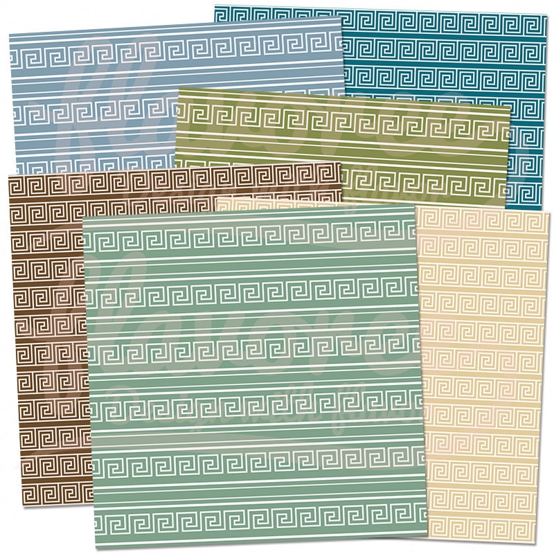 Digital Scrapbook Paper Pack - GREEK KEY PATTERN - Earth Tones ...