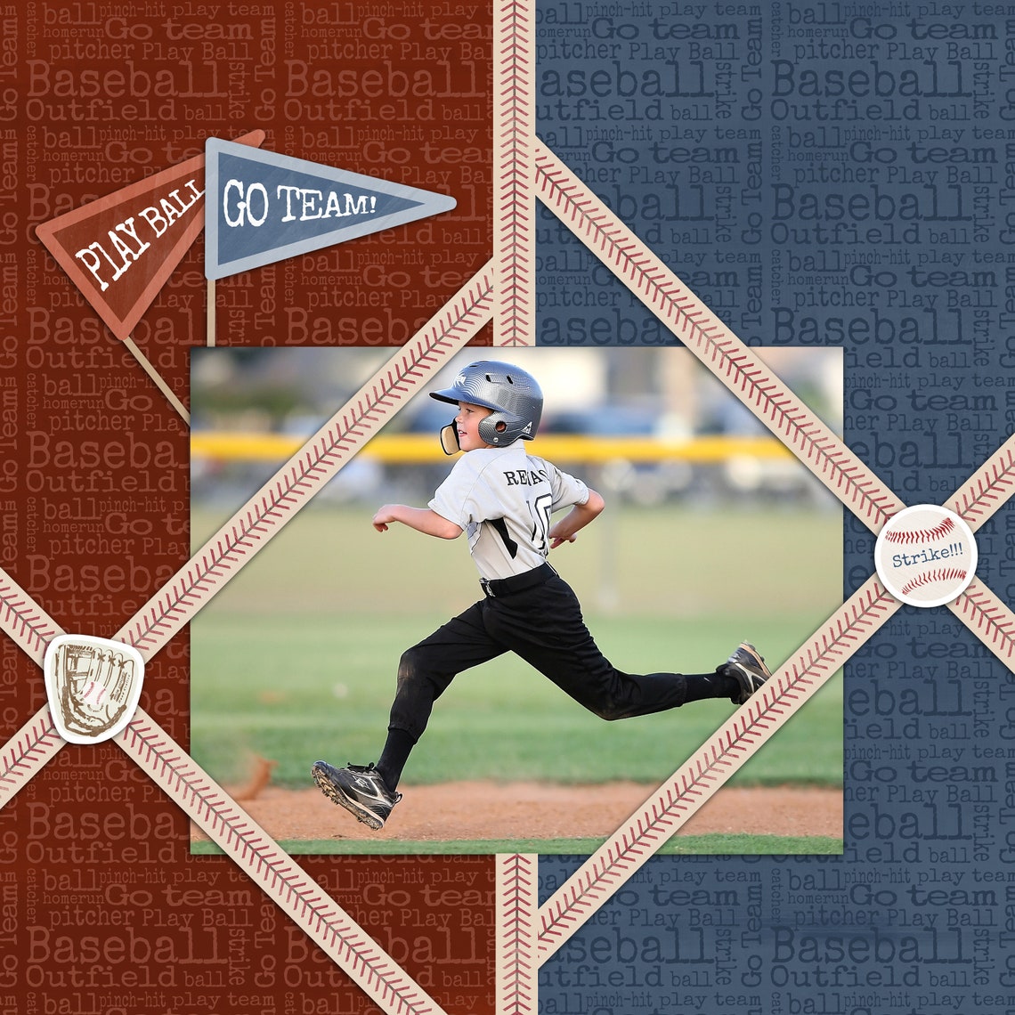 Digital Scrapbook Kit BASEBALL Digital Paper Pack, Cut Outs, Borders ...