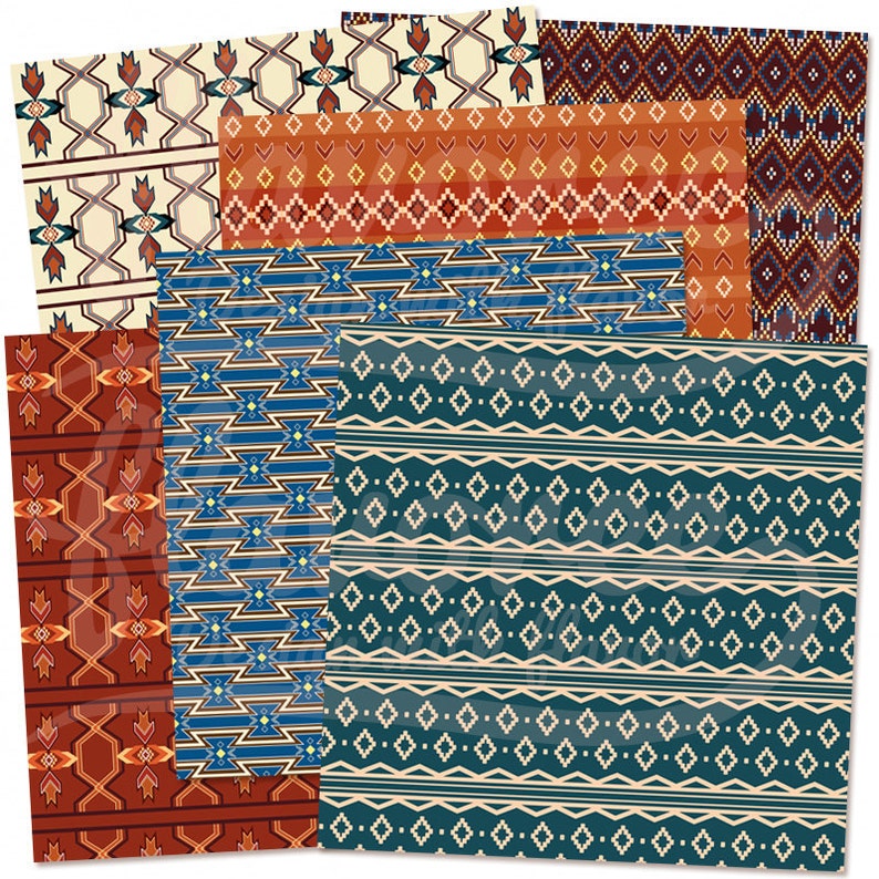 Digital Scrapbook Paper Pack - NATIVE AMERICAN PATTERNS - Geometric ...