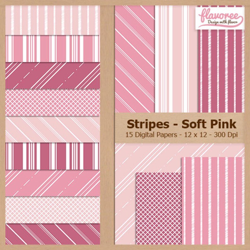 Digital Scrapbook Paper Pack - STRIPES - SOFT PINK - Lines | Pastel ...