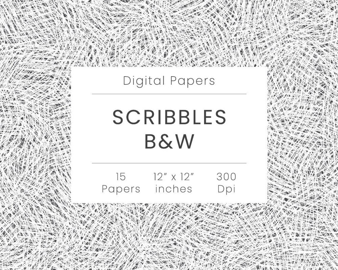 Digital Scrapbook Paper Pack - BLACK & WHITE SCRIBBLES - Crosshatch ...