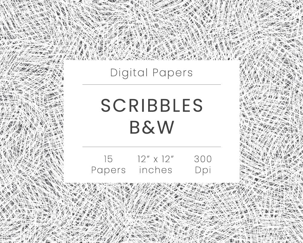 Digital Scrapbook Paper Pack - BLACK & WHITE SCRIBBLES - Crosshatch ...