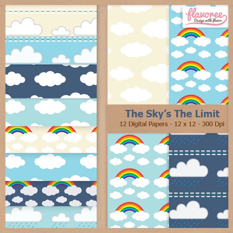 Digital Scrapbook Paper Pack the Sky is the Limit Clouds - Etsy