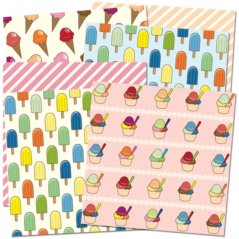 Digital Scrapbooking Paper Pack - ICE CREAM PATTERNS - Summer | Party ...