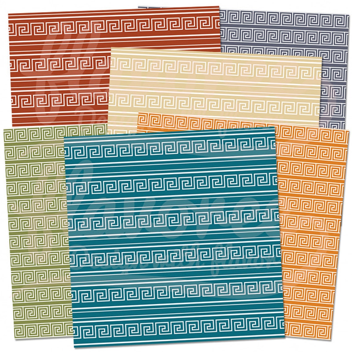 Digital Scrapbook Paper Pack - GREEK KEY PATTERN - Earth Tones ...