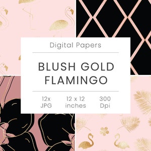 Digital Scrapbook Paper Pack BLUSH GOLD FLAMINGO Tropical Modern Gold ...