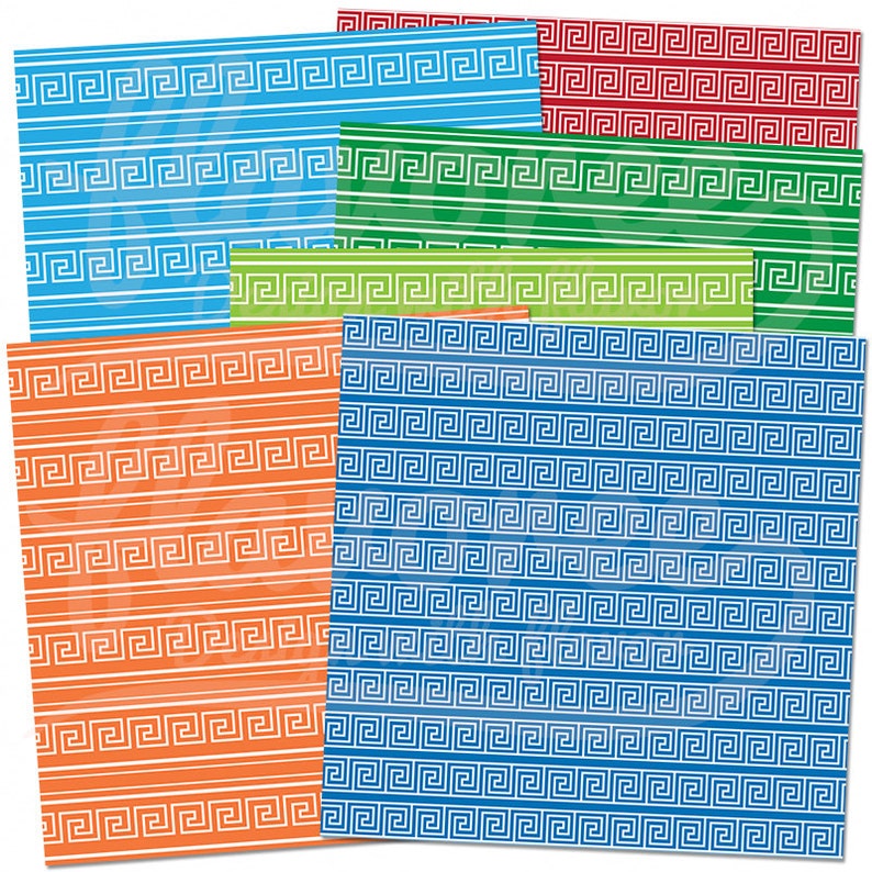 Digital Scrapbook Paper Pack GREEK KEY PATTERN Bright Colors Greece ...