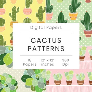 Digital Scrapbook Paper Pack - CACTUS INSPIRED PATTERNS - Succulents ...