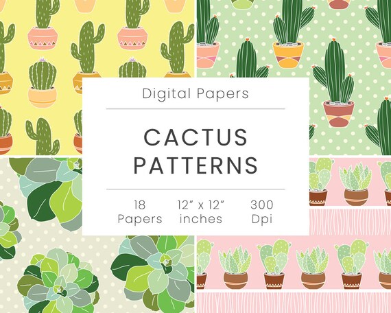 Digital Scrapbook Paper Pack CACTUS INSPIRED PATTERNS | Etsy