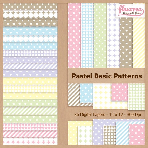 Digital Scrapbook Paper Pack PASTEL BASIC PATTERNS Stars | Etsy