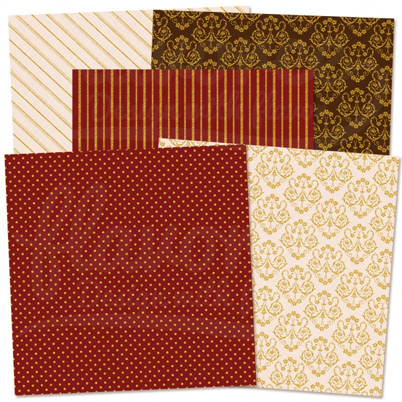 Digital Scrapbook Paper Pack GOLD GLITTER Red Brown - Etsy